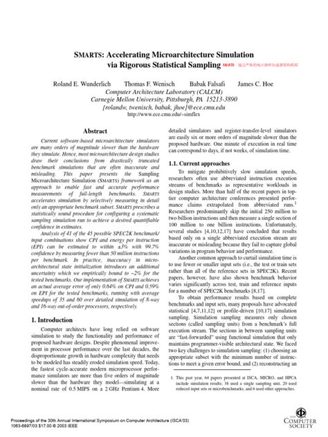 Smarts Accelerating Microarchitecture Simulation Via Rigorous Statistical Sampling Pdf