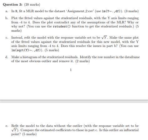 Solved Question 3 20 ﻿marksa ﻿in R ﻿fit A Mlr Model To