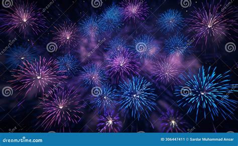 A Majestic Display Of Purple And Blue Firecrackers Exploding In A Starburst Pattern Against A