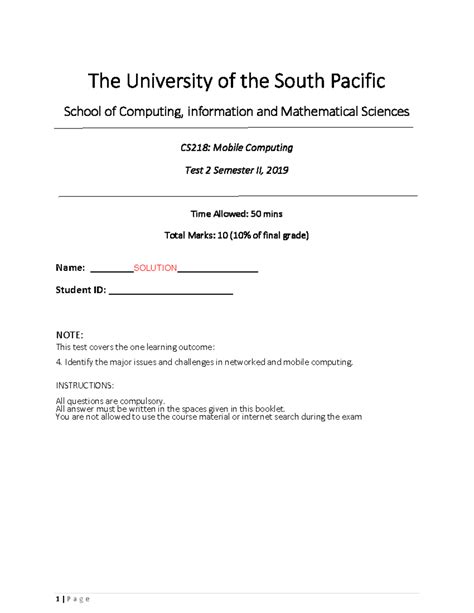 Cs218 Test 2 Solution Sem 2 2019 The University Of The South Pacific