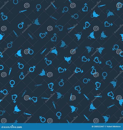 Set Anal Beads Male Gender And Heart Devil With Horns And Female Symbol On Seamless Pattern