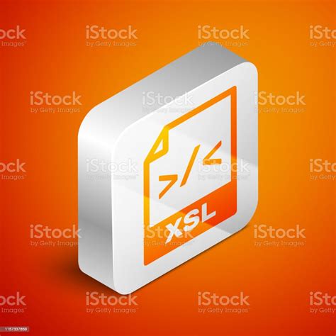 아이소메트릭 Xsl 파일 문서 아이콘입니다 오렌지 배경에 격리 Xsl 버튼 아이콘을 다운로드합니다 엑셀 파일 기호입니다 실버