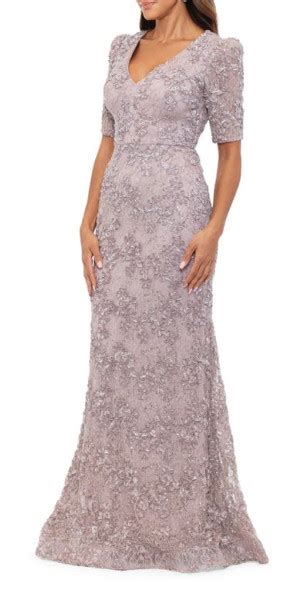 Xscape Evenings Soutache Short Sleeve Fit And Flare Gown In Taupe
