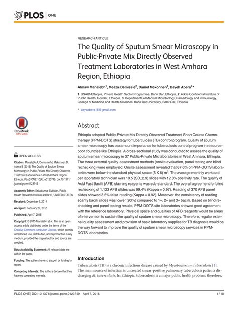 Pdf The Quality Of Sputum Smear Microscopy In Public Private Mix Directly Observed Treatment