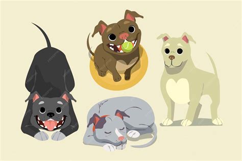 Colección De Cachorros De Pitbull De Dibujos Animados Vector Gratis