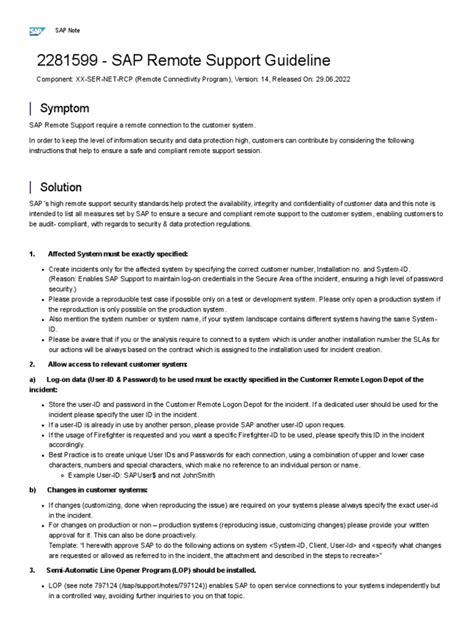 Sap Remote Support Guideline Pdf Computing Information Technology