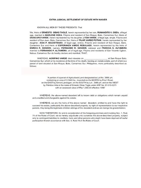 Ejs With Waiver Pdf Inheritance Deed