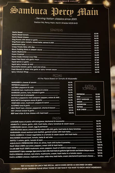Online Menu Of Sambuca Percy Main Restaurant North Shields United