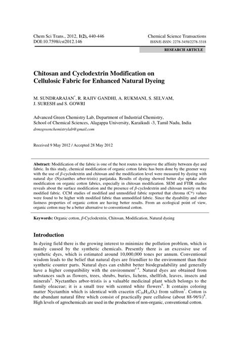 Pdf Chitosan And Cyclodextrin Modification On Cellulosic Fabric For