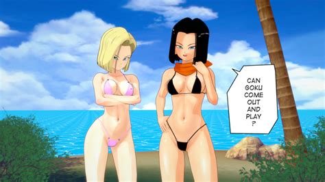 Rule 34 2girls 3d 3d Model Android Android 17 Android 18 Anime Character Beach Bedroom Eyes