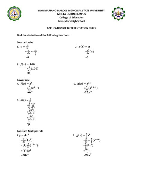 Differentiation Rules Explained Pdf Derivative Functions And Mappings