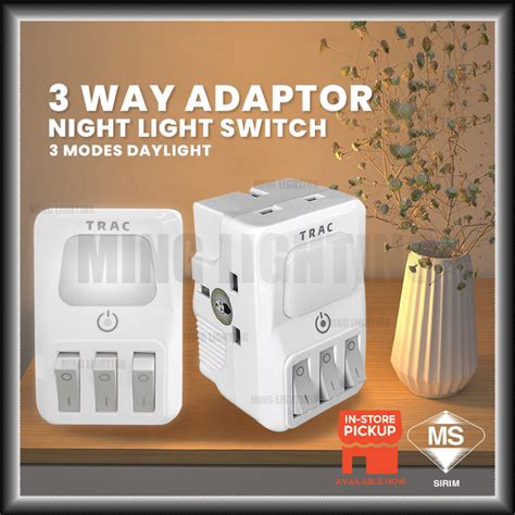 Sirim Trac 2in1 3 Way Multi Adaptor Led Night Light On Off Switch Uk 3 Pin Plug Socket Adapter