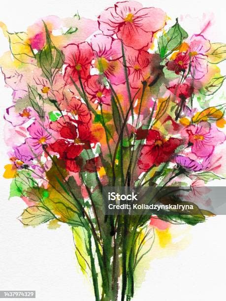 흰색 배경에 수채화 꽃을 그리기 인상주의 스타일 꽃 그림 꽃 꽃다발 밝은 색상 예술적 배경입니다 패키지 디자인 카드 꽃 카드 봄