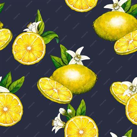 Акварель бесшовный фон ломтик лимона ручной обращается ботаническая