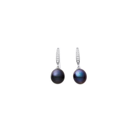 Sterling Silver Black Freshwater Pearl Drop Earrings In Black Pascoes