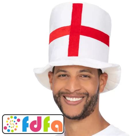 Smiffys Deluxe England Flag Top Hat Supporters Adults Mens Fancy Dress