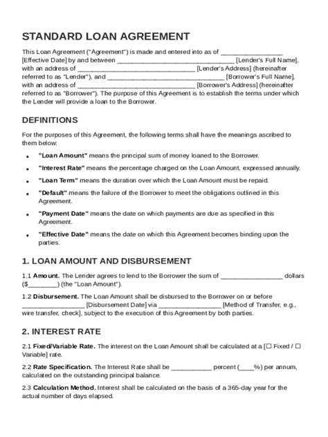 Standard Loan Agreement Template Fill Out And Sign Online Dochub