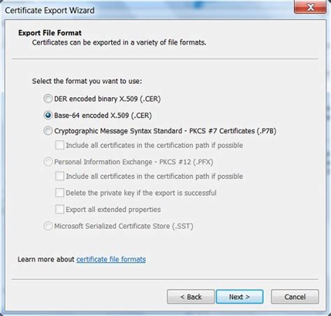 Exporting Certificate To File From IE 10
