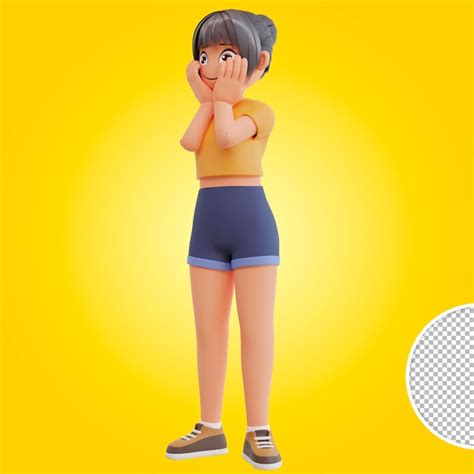 Sexy Girls Smiling Posing Happy 3d Cartoon Illustration Premium Psd