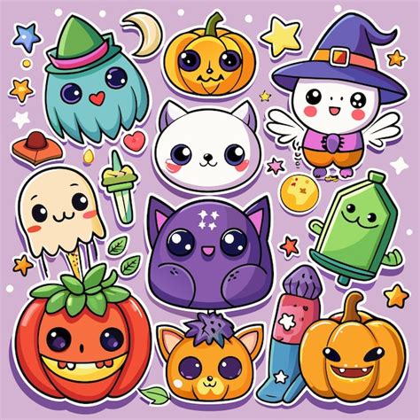 Cute Halloween Stickers With Pumpkins Cats And Ghosts Premium Ai