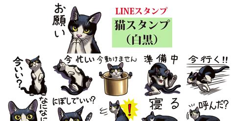 オリジナル 【lineスタンプ】猫スタンプ（白黒） 瞬くのイラスト Pixiv