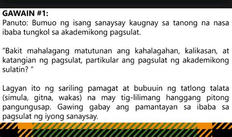 GAWAIN 1 Panuto Bumuo Ng Isang Sanaysay StudyX
