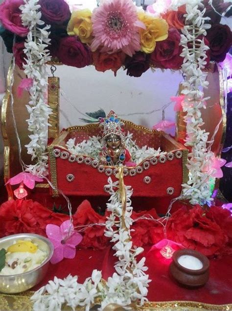 Janmashtami Decoration Ideas Jhula Mandir Krishna Idol Pooja Thali
