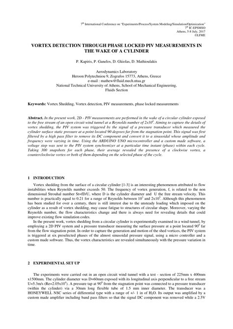 PDF Vortex Detection Trough Phase Locked PIV Measurements In The Wake