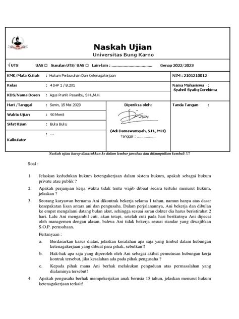 Uts Hk Ketenagakerjaan Syahril Syafiq Corebima Pdf