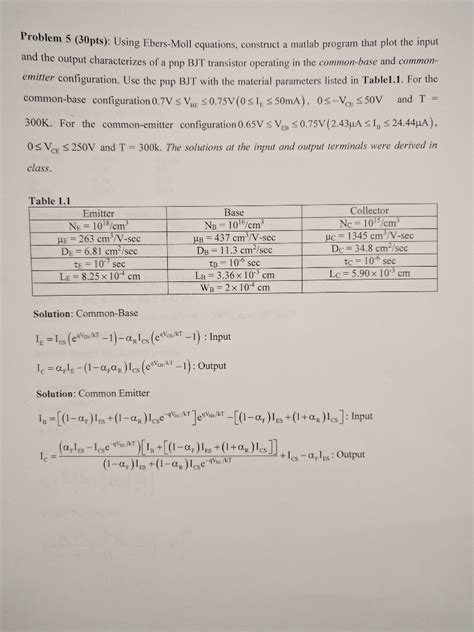 Using Ebers Moll Equations Construct A Matlab Chegg