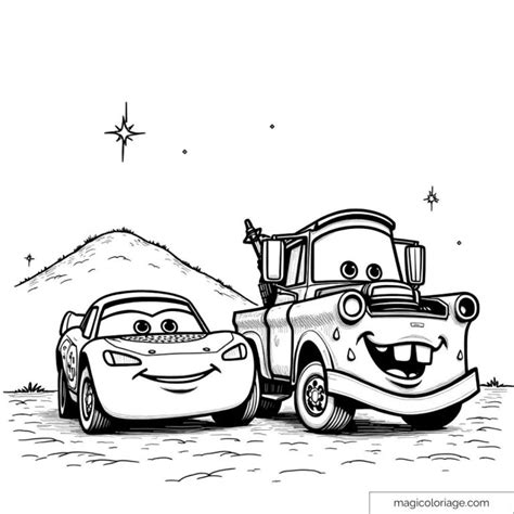 Coloriage Amusant Flash Mcqueen Et Martin à La Campagne