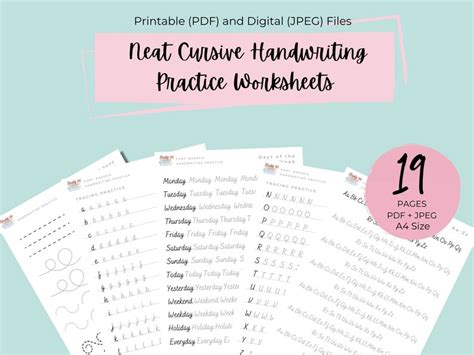 Cursive Handwriting Practice Bundle Digital Download Printable Cursive