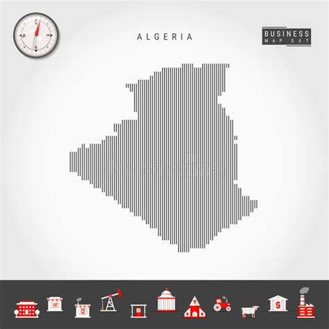 Vector Vertical Lines Map Of Algeria Striped Silhouette Of Algeria Realistic Compass Business