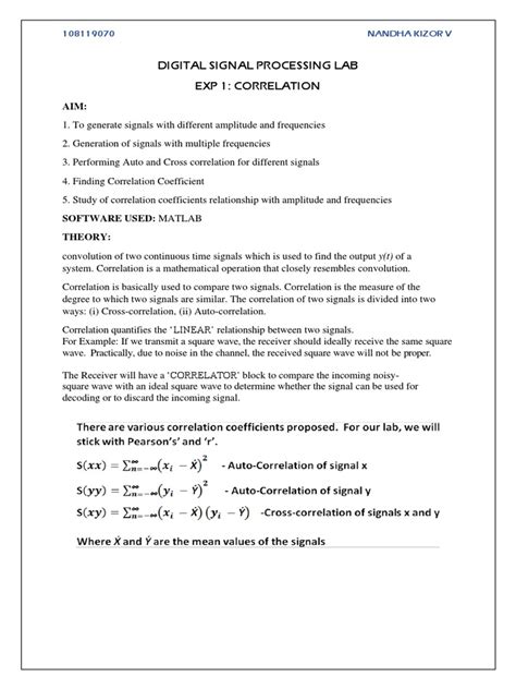 Dsp Lab Week 1 Pdf Correlation And Dependence Digital Signal Processing