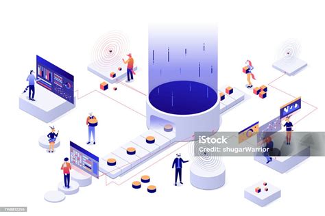 차트와 상호 작용 하 고 통계를 분석 하는 사람들 데이터 시각화 개념입니다 3d 아이소메트릭 벡터 일러스트입니다 경영자에 대한