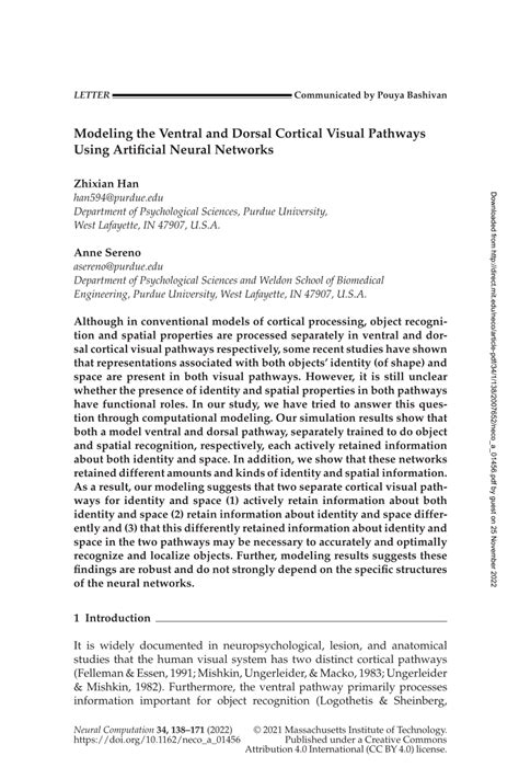Pdf Modeling The Ventral And Dorsal Cortical Visual Pathways Using Artificial Neural Networks