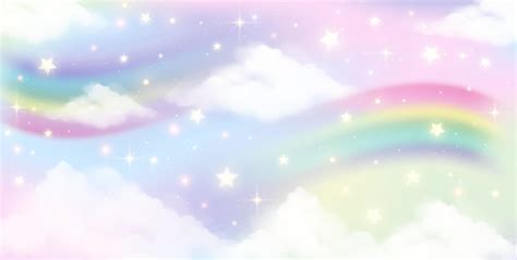 Holographic Fantasy Rainbow Unicorn Background With Clouds Pastel Color Sky Magical Landscape