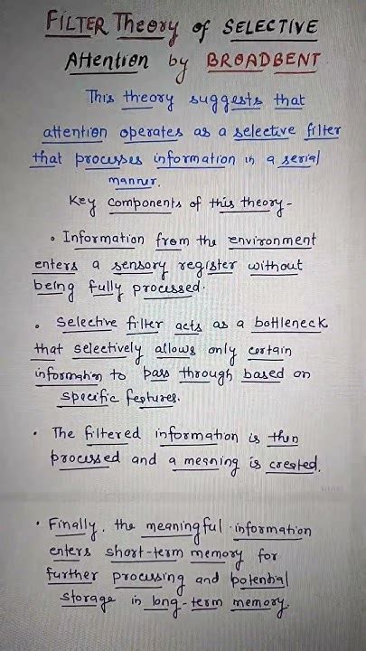 Filter Theory Of Selective Attention Class 11 Psychology Ch5 Attentional Youtube