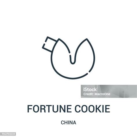 幸運 Cookie 圖示向量從中國收藏細線幸運曲奇輪廓圖示向量插圖用於 Web 和移動應用程式徽標列印媒體的線性符號向量圖形及更多簽語餅圖片