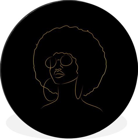 WallCircle Wandcirkel Muurcirkel Vrouw Bril Goud Zwart