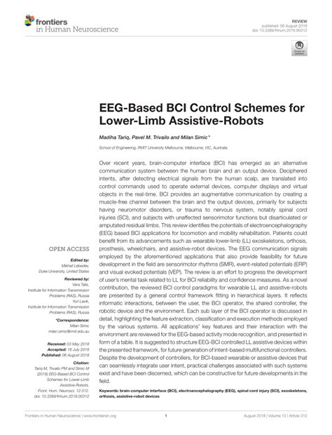 Pdf Eeg Based Bci Control Schemes For Lower Limb Assistive Robots