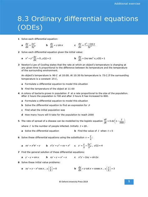 Ode Revision Ws Pdf Differential Equations Equations