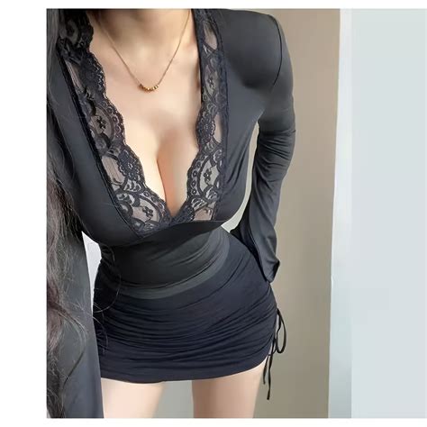 Sexy V Neck Lace Long Sleeved T Shirt · Fe Clothing · Online Store