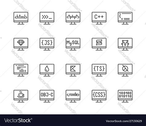 Programming Languages Flat Line Icons Set Html Vector Image