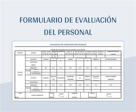 Plantilla De Excel Formulario De Evaluación Del Personal Y Hoja De