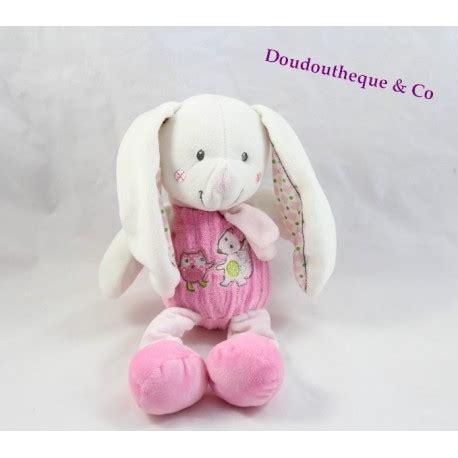 Peluche Lapin MOTS D ENFANTS Rose Renard Hibou Leclerc 28 Cm SOS