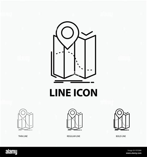Gps Location Map Navigation Route Icon In Thin Regular And Bold Line Style Vector