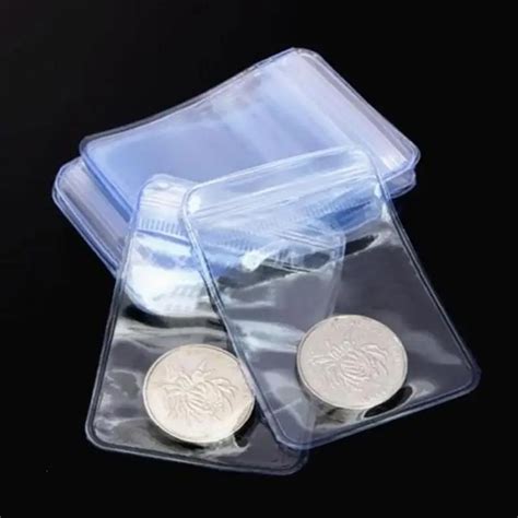 100pcs Set Size 7x5cm Clear Pvc Plastic Coin Wallets Storage Envelopes