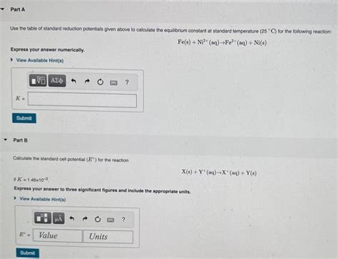 Solved Use The Table Of Standard Reduction Potentials Given