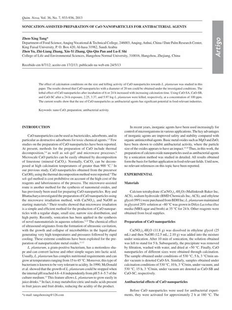 Pdf Sonication Assisted Preparation Of Cao Dokumentips